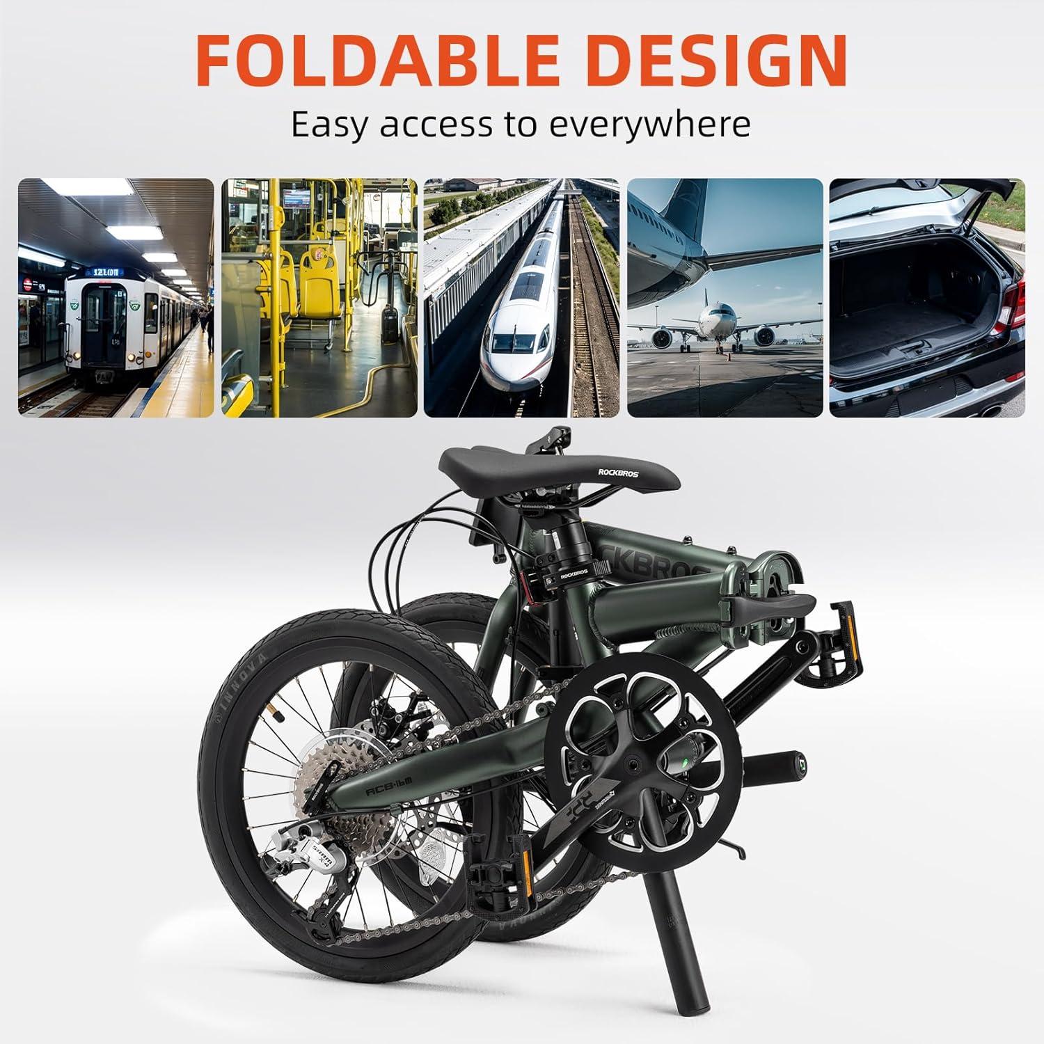 ROCKBROS ACS Folding Bike, Foldable Bike for Adult 16inch with 9-Speed ...