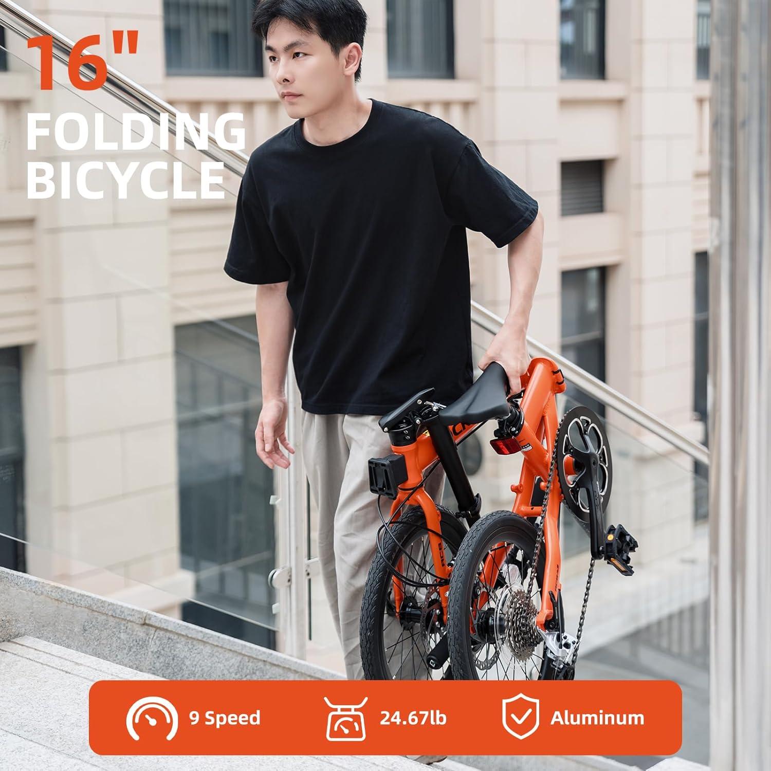ROCKBROS ACS Folding Bike, Foldable Bike for Adult 16inch with 9-Speed ...